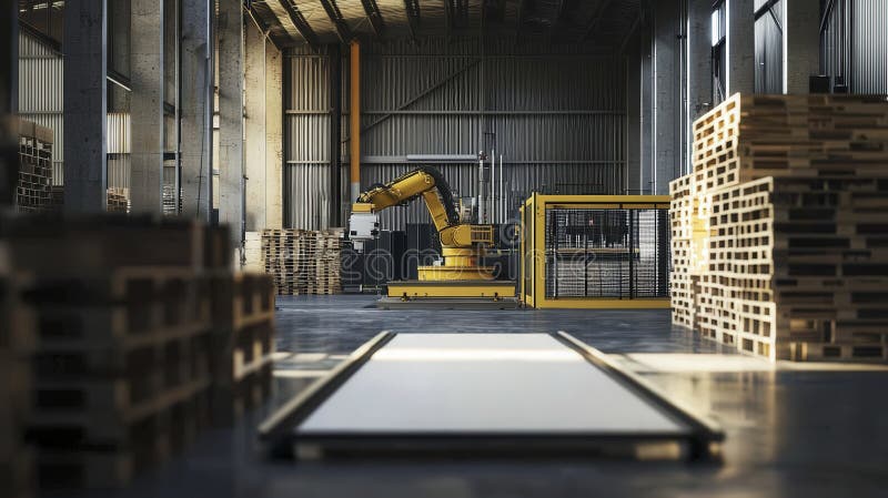 Large Yellow Robotic Arm in an Industrial Setting Stock Illustration ...