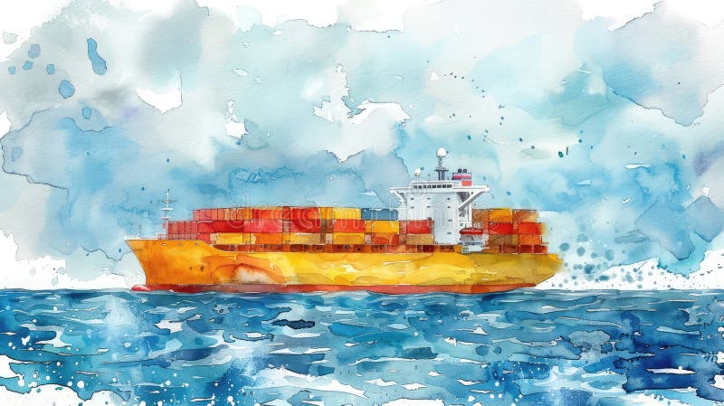 A Large Yellow Ship is Sailing in the Ocean Stock Image - Image of ...