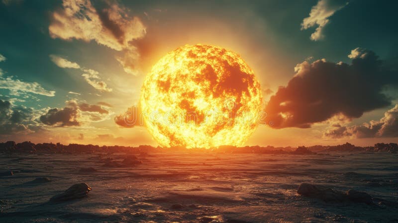 A Large Yellow Sun is Rising Over the Ocean Stock Illustration ...