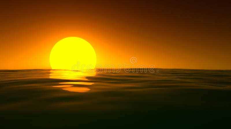 Large Yellow Sun Sets on the Horizon Over the Sea Stock Illustration ...