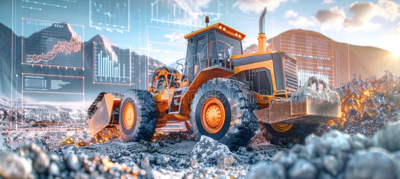A Large Yellow Wheel Loader Works in a Rocky Landscape, Its Movements ...