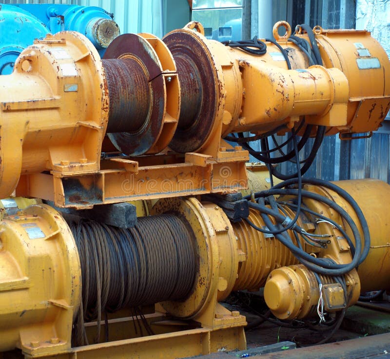 Large Yellow Winch with Steel Cable Stock Image - Image of equipment ...