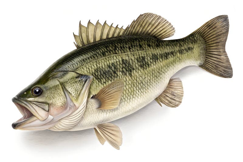 Largemouth Bass Fish Isolated on White Background Stock Illustration ...