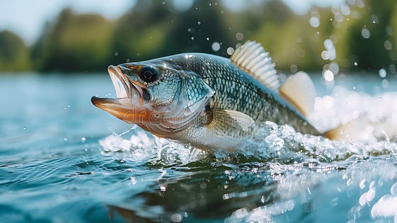 A Largemouth Bass Jumping Out of the Water Stock Image - Image of ...