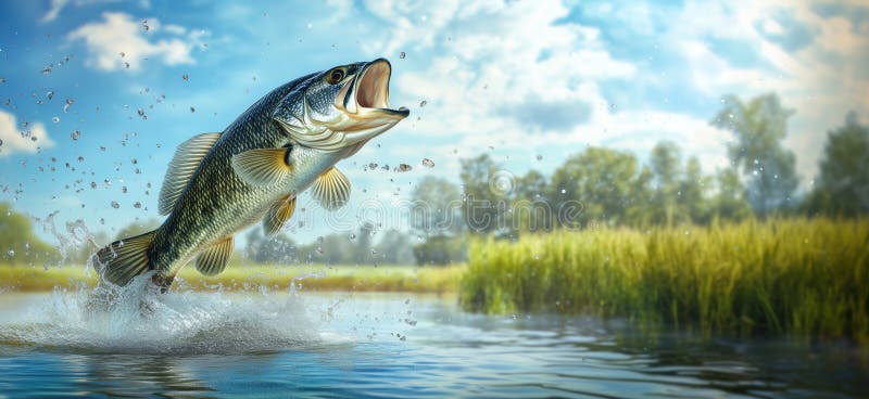 Largemouth Bass Jumping Out of Water in Scenic Natural Environment ...