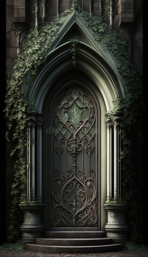 The Largest Gothic Door Dark Themed Background Stock Illustration ...