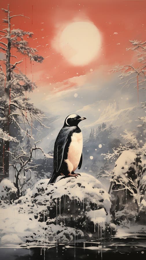 The Largest Living Penguin Oil Painting Background Stock Illustration ...