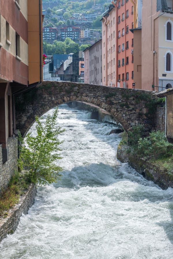 Valira River Througt Town Of Canillo Village. Andorra. Stock Photo ...
