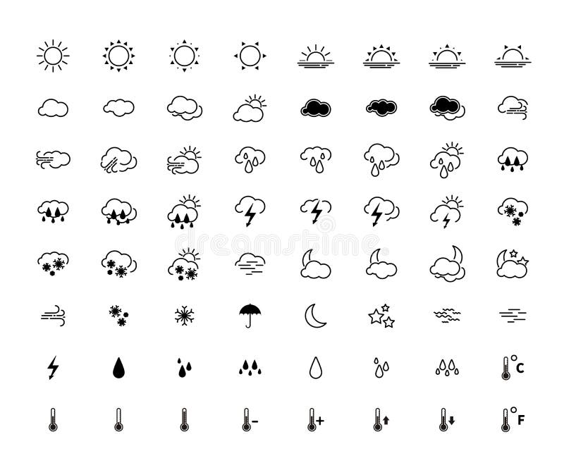 Largest Set of Simple Modern Weather Icons on White Stock Vector ...