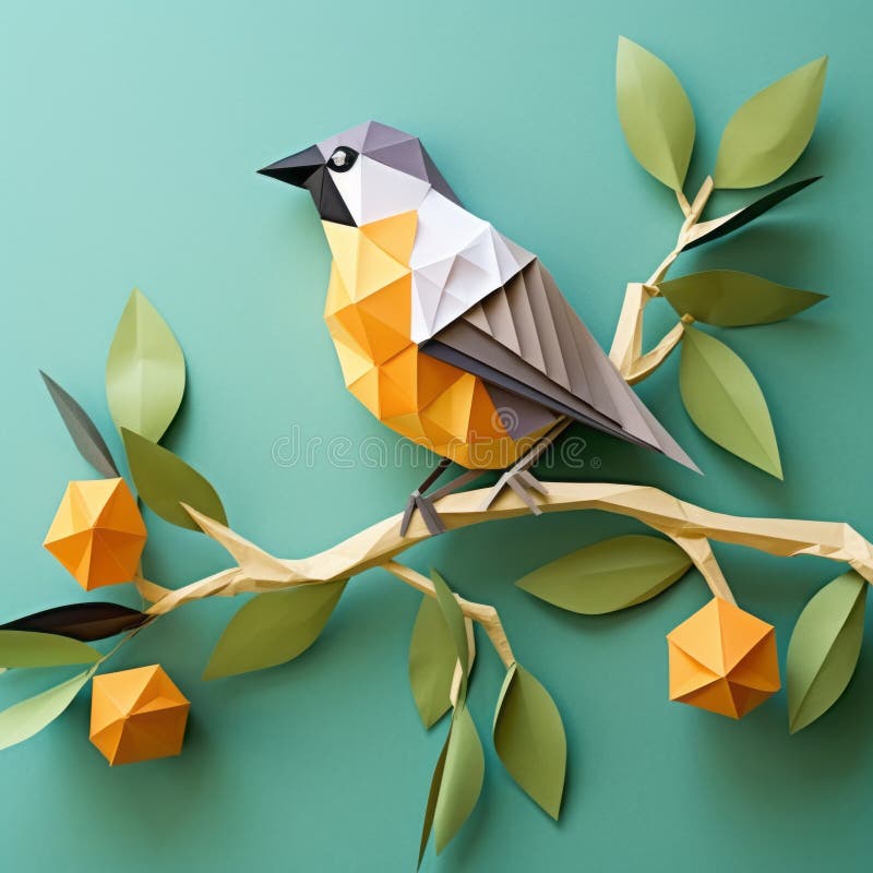 Lark Paper Craft: Polygon Design Perched on Tree Branch Stock ...