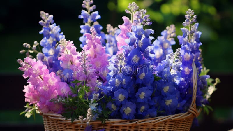 Larkspur Flowers Basket Assorted Shades Stock Illustration ...