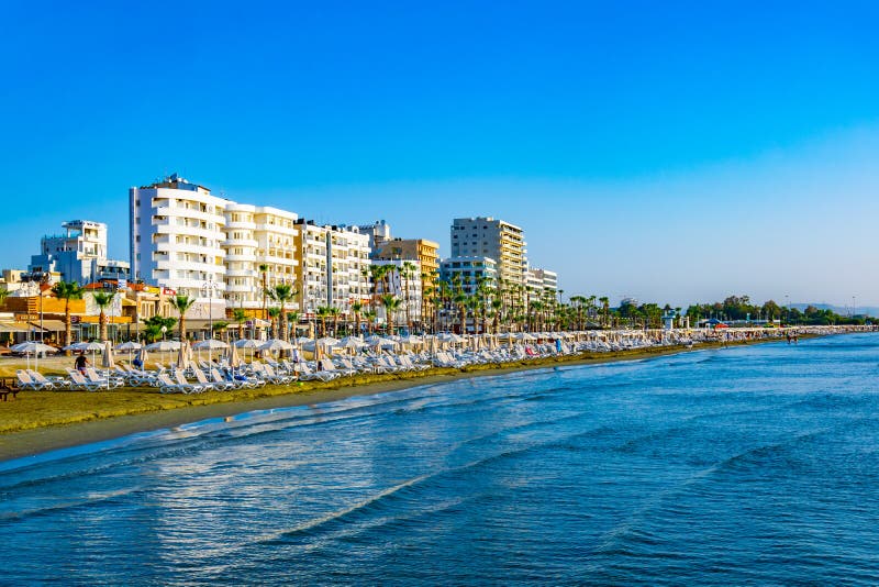 LARNACA, CYPRUS, AUGUST 15, 2017: Landscape of Finikoudes Beach in ...