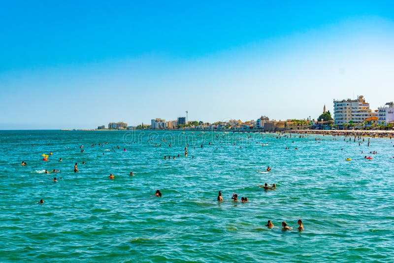 LARNACA, CYPRUS, AUGUST 15, 2017: Landscape of Finikoudes Beach in ...