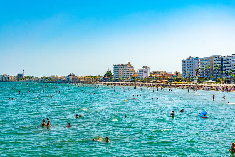 LARNACA, CYPRUS, AUGUST 15, 2017: Landscape of Finikoudes Beach in ...