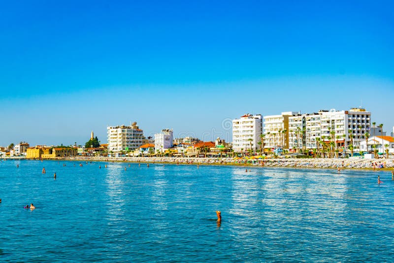 LARNACA, CYPRUS, AUGUST 16, 2017: Landscape of Finikoudes Beach in ...