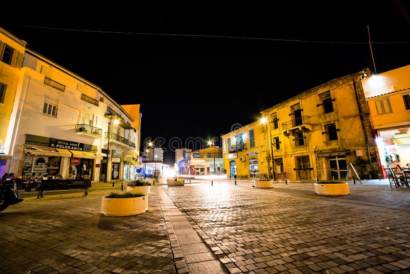 LARNACA, CYPRUS - AUGUST 16: Old Town at Night Editorial Photo - Image ...