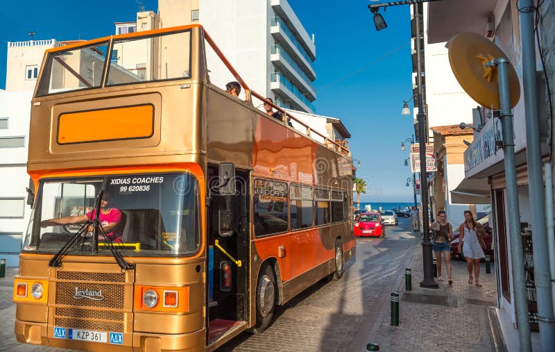 LARNACA, CYPRUS - AUGUST 27, 2016: Open Sightseeing Tour Bus on ...