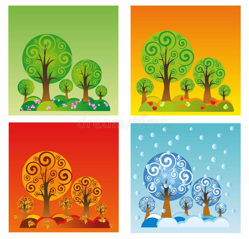 Las cuatro estaciones, stock de ilustración. Ilustración de hoja - 39544394