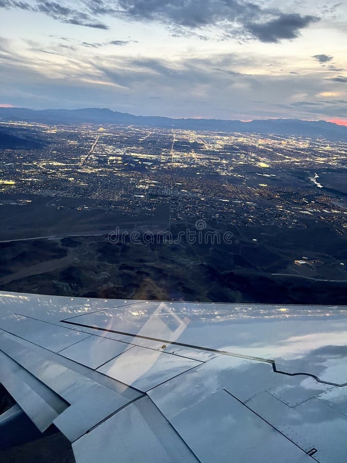 Las Vegas City from Plane and Plain Wing Stock Photo - Image of plane ...