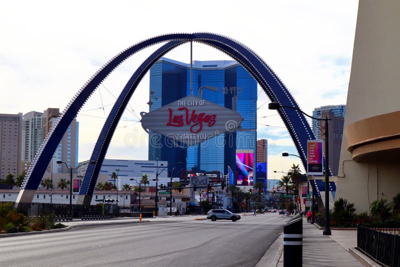 Las Vegas, Nevada: Las Vegas Boulevard Gateway Arches Sign in Downtown ...