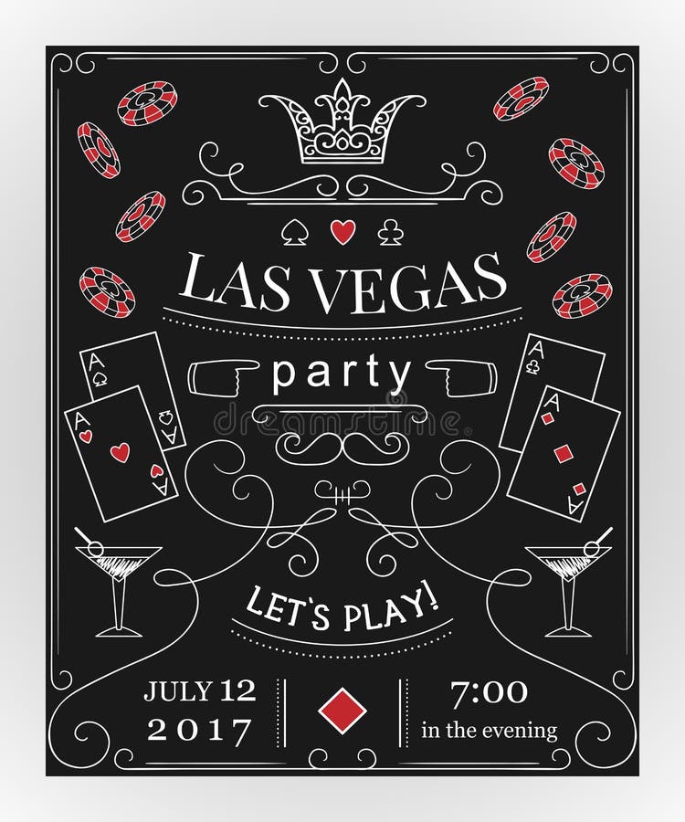 Las Vegas Party Invitation on Chalkboard with Decorative Elements ...
