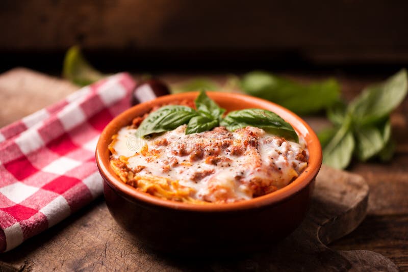 Lasagna Dish on a Rustic Table Stock Photo - Image of mozzarella ...