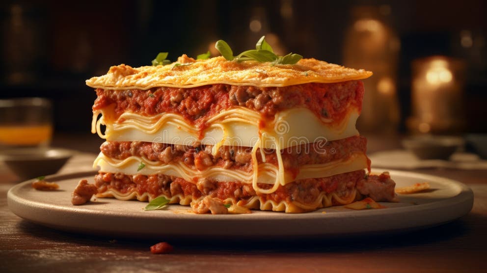 Lasagna with Multiple Layers of Pasta. Generative AI Stock Illustration ...
