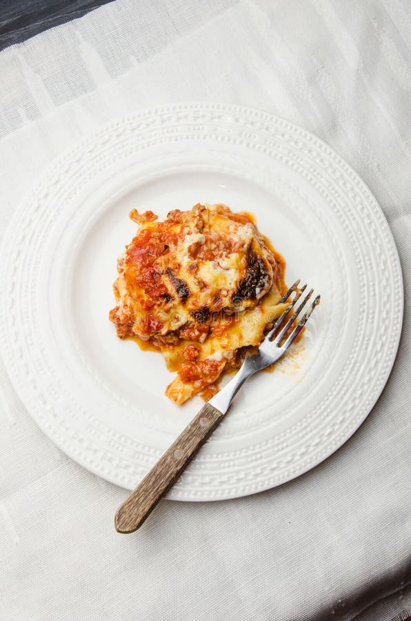 Lasagna portion stock photo. Image of fork, heavy, beef - 49188184