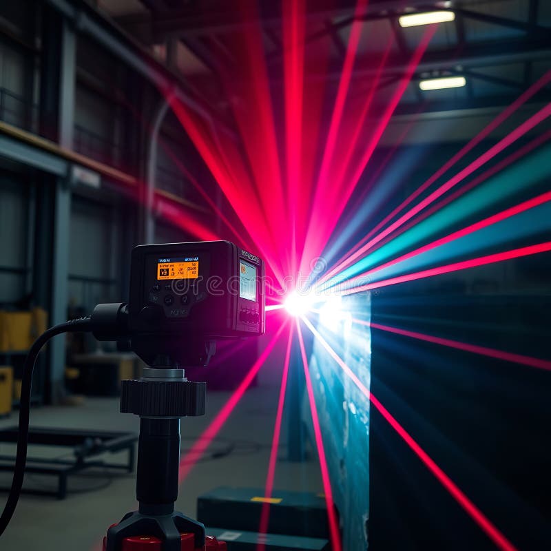 A Laser Alignment Tool Aimed at a Large Piece of Steel with Vivid Light ...