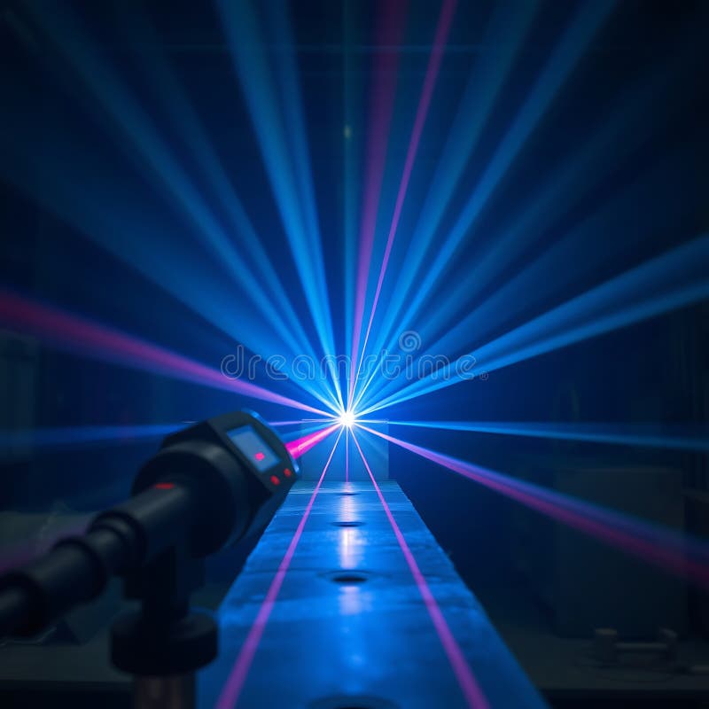 A Laser Alignment Tool Aimed at a Large Piece of Steel with Vivid Light ...