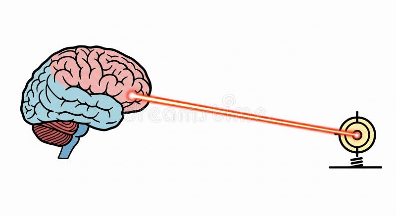 Laser Beam from Brain Targeting a Bullseye, Symbolizing Focus ...