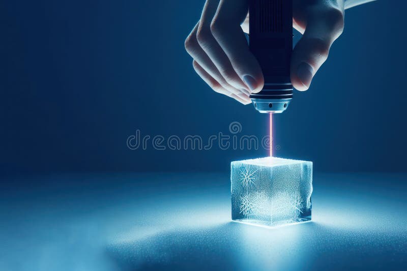 A Laser Beam Heating an Ice Cube. Space for Text. Stock Illustration ...