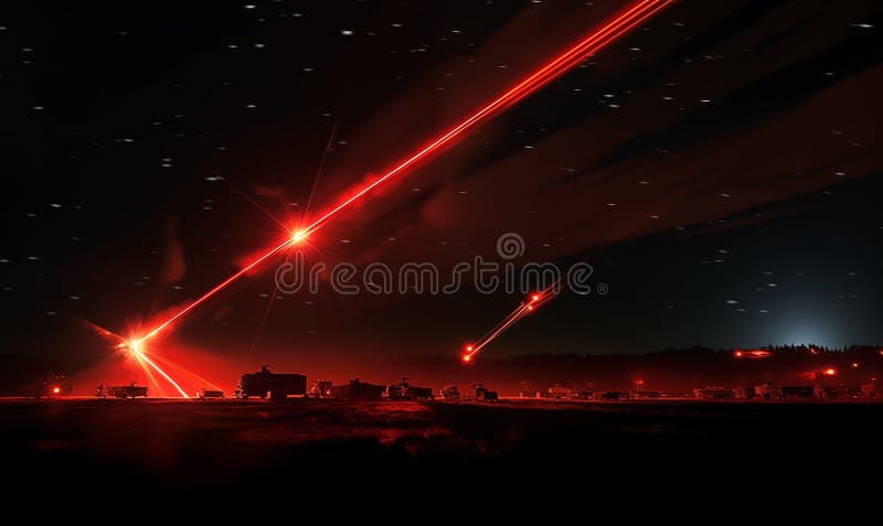 The Laser Beam Hits the Drone. the Drone Explodes. Concept of the ...