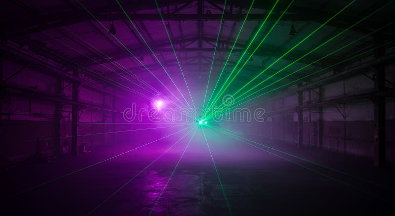 Laser Beams Creating Patterns in Abandoned Warehouse with Dramatic ...
