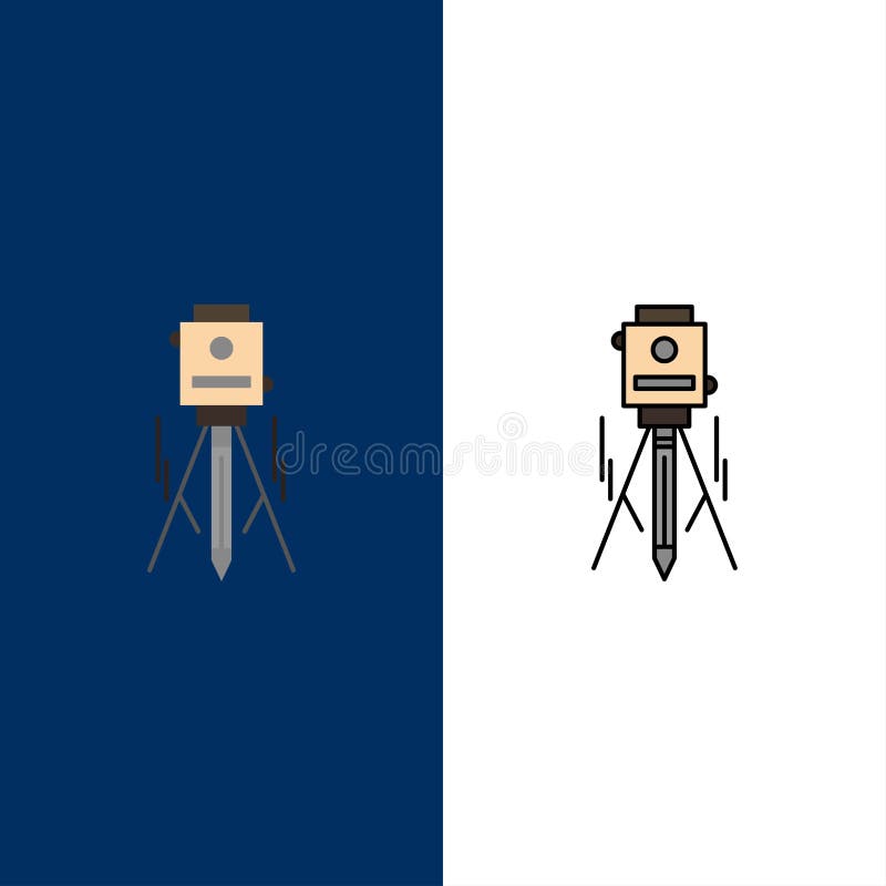 Laser, Building, Construction, Level, Tool Icons. Flat and Line Filled Icon Set Vector Blue ...