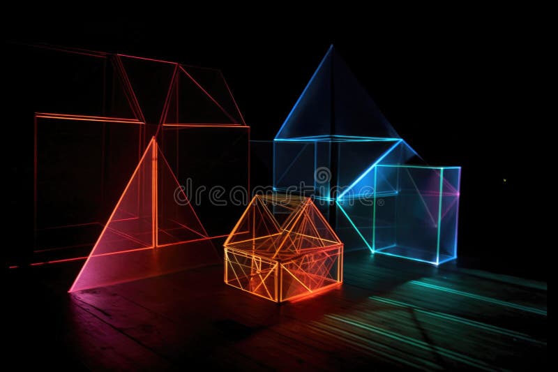 Laser-created Geometric Shapes in a Dark Space Stock Illustration ...