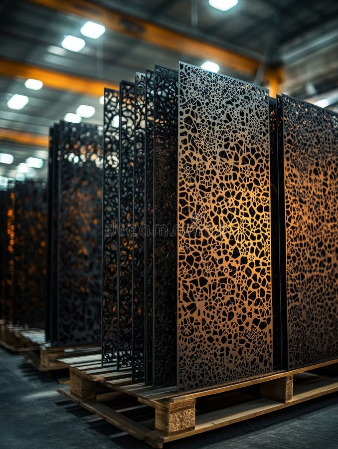 Laser-cut Metal Panels Stacked in a Warehouse. Stock Photo - Image of ...