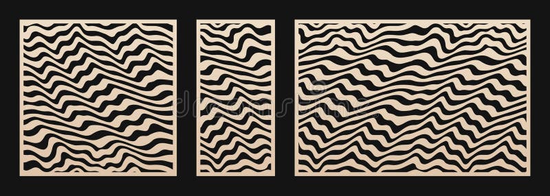 Laser Cut Panel Set. Modern Vector Cnc Stencil with Abstract Wavy Lines ...
