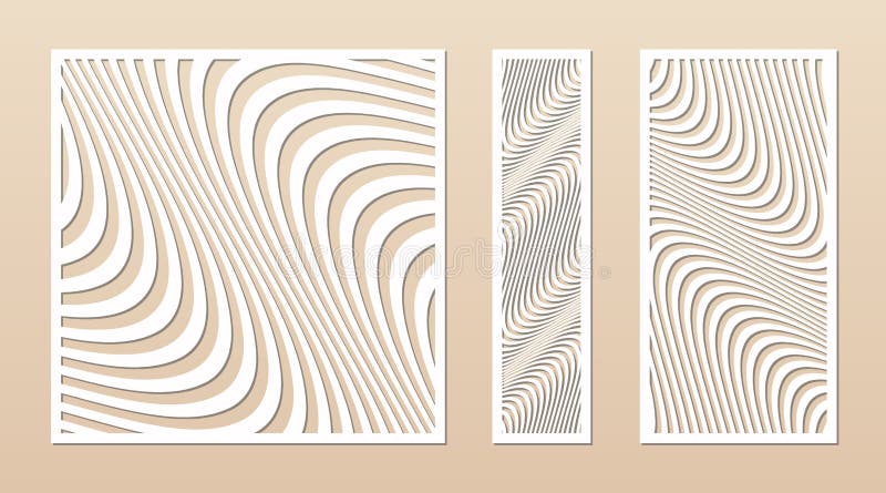Laser Cut Pattern Set. Vector Design with Abstract Geometric Waves ...