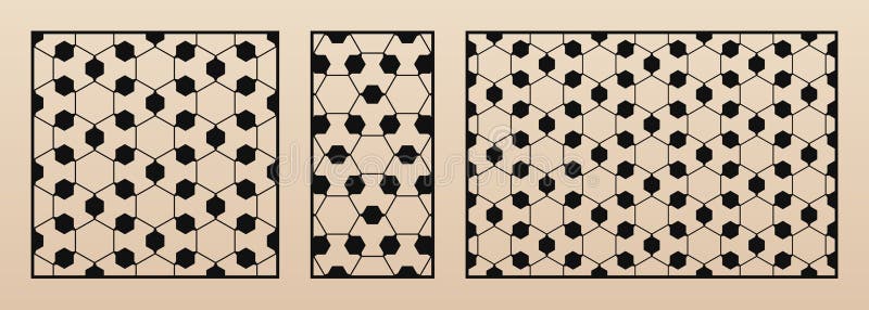 Laser Cut Pattern Set. Vector Design with Geometric Ornament, Hexagonal ...