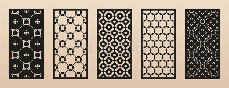Laser Cut Patterns. Elegant Vector Geometric Panel Set with Floral ...
