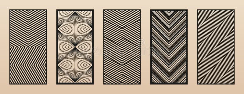 Laser Cut Patterns Set. Vector Abstract Geometric Texture, Lines, Grid ...