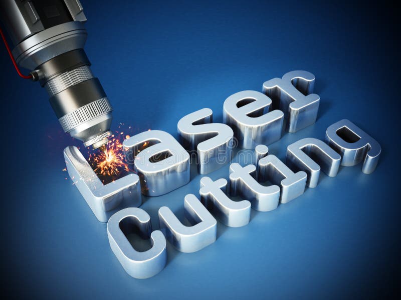Laser Cutter with Sparks on Laser Cutting Text. 3D Illustration Stock ...
