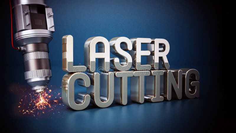 Laser Cutter with Sparks on Laser Cutting Text. 3D Illustration Stock ...