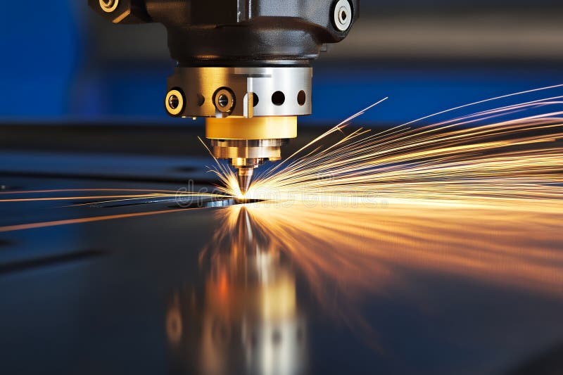 A Laser Cutting Machine in Action, Emitting Sparks As it Slices through ...