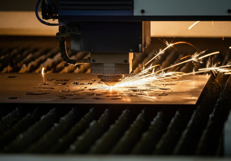 Laser Cutting Machine Creating Intricate Designs with Sparks Flying ...