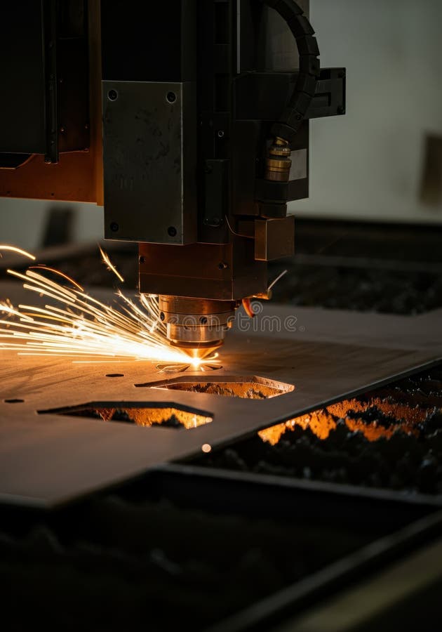 Laser Cutting Machine Creating Precise Shapes with Sparks Flying Stock ...