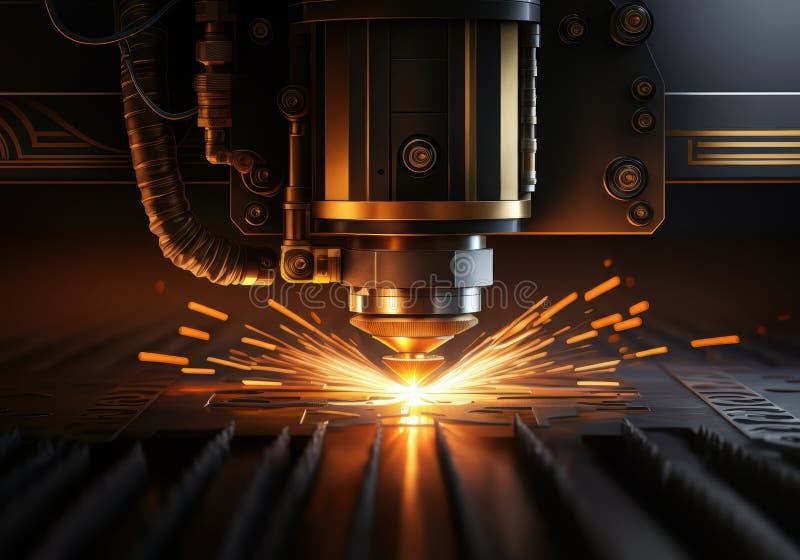 Laser Cutting Machine Creating Sparks during Metal Fabrication Process ...