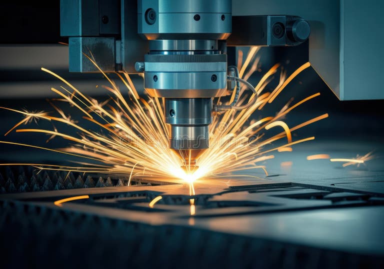 Laser Cutting Machine Creating Sparks during Metal Fabrication Process ...