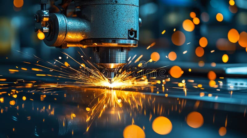 Laser Cutting Machine Creating Sparks in Metal Workshop Stock ...